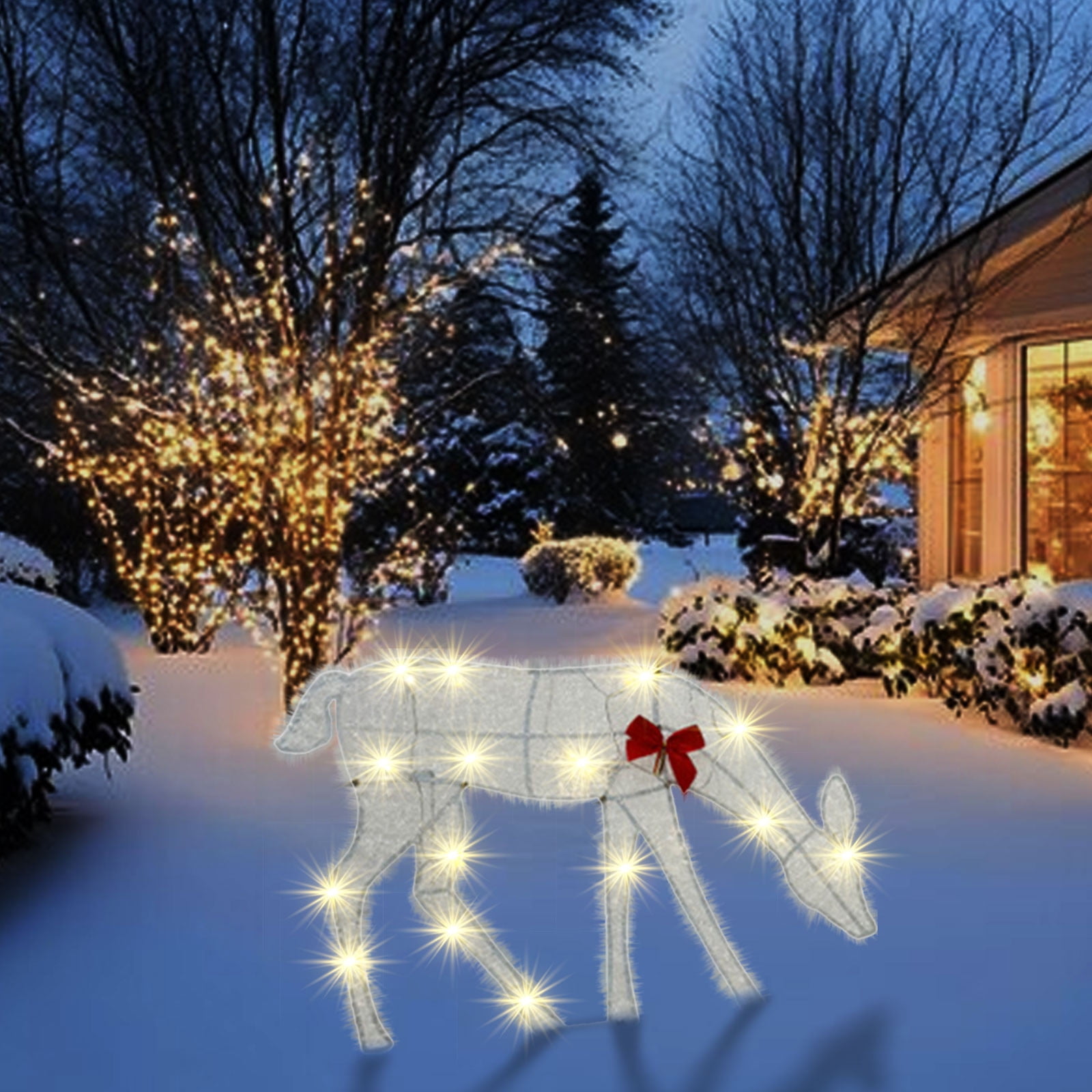 Flashing Reindeer Christmas Lights - Outdoor Festive Patio Decor, White ...