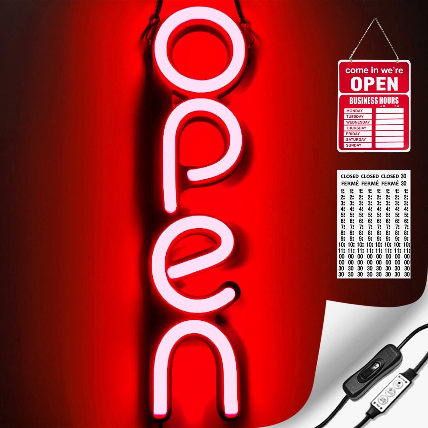 Flashing Vertical LED Neon Open Sign Light for Business with Switch ...