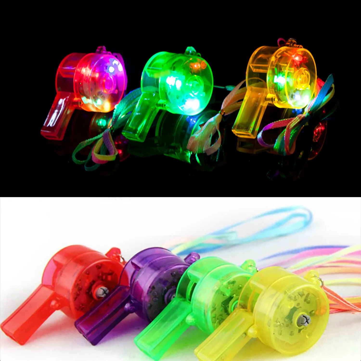Flashing Whistle Colorful Lanyard Led Light Up Fun In The Dark Party ...