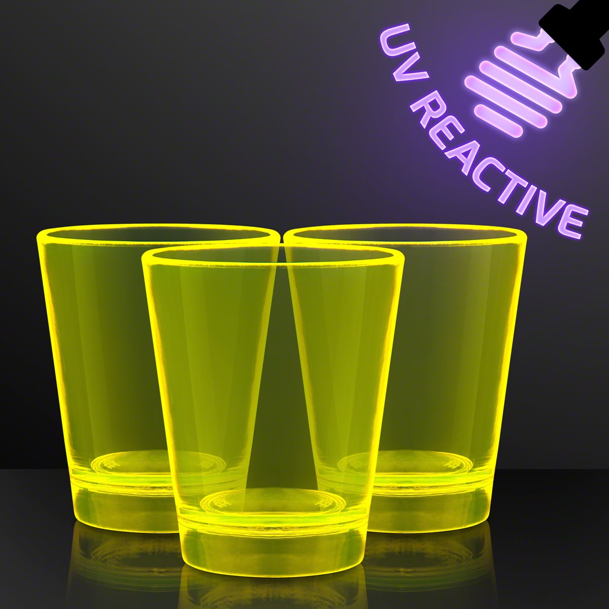FlashingBlinkyLights 1.5 oz. Yellow Neon UV Reactive Shot Glasses (Set ...