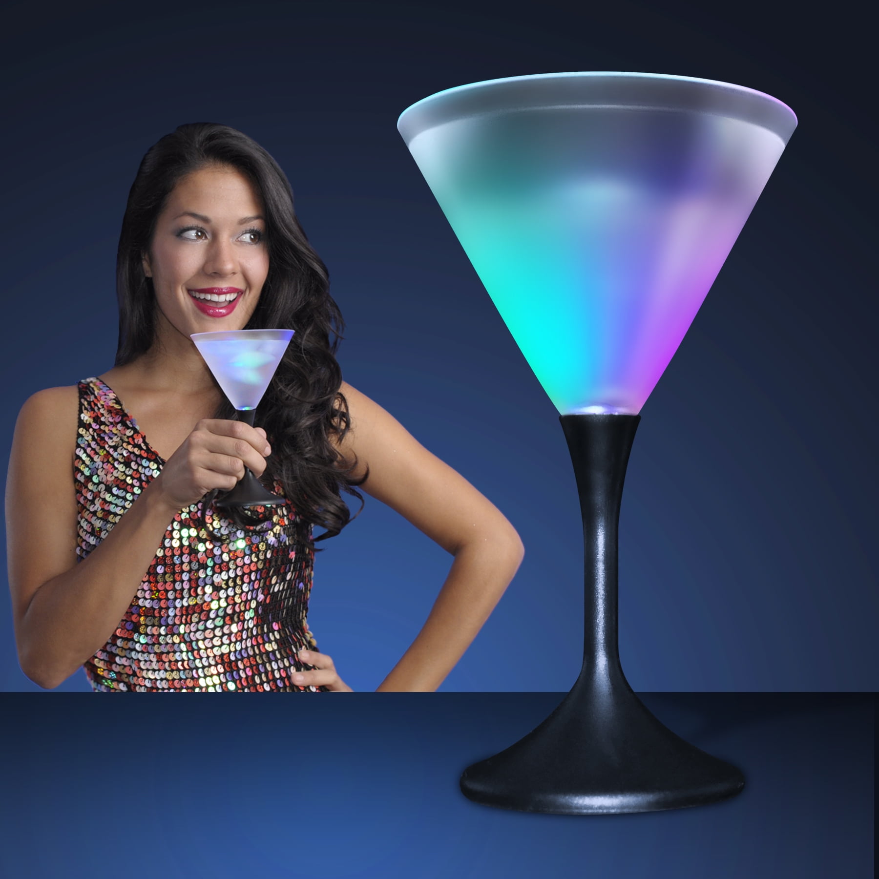 FlashingBlinkyLights Light Up LED Frosted Martini Glass Black Base ...
