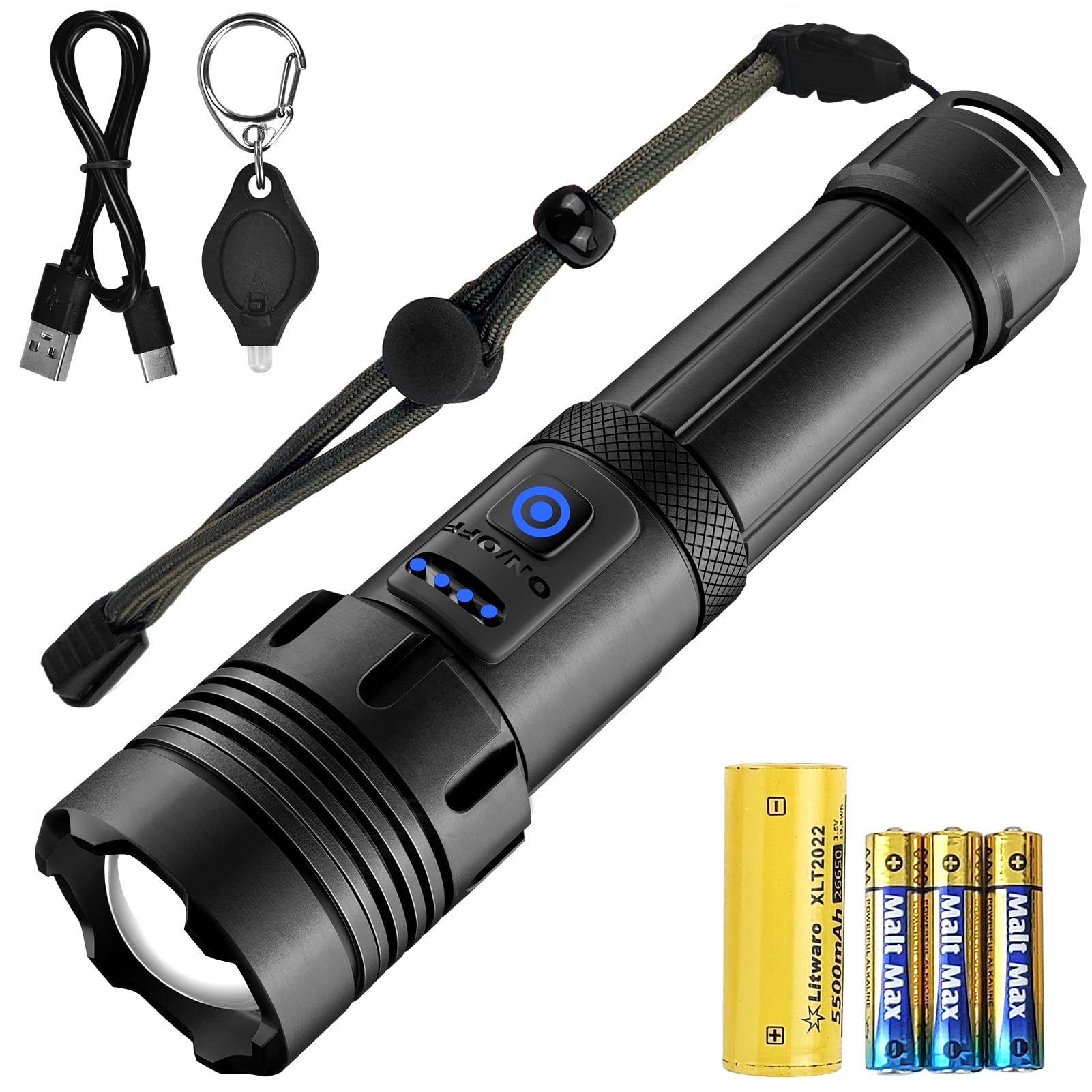 Flashlight 10000 Lumens,Zoomable LED Flashlight with 5 Modes ...