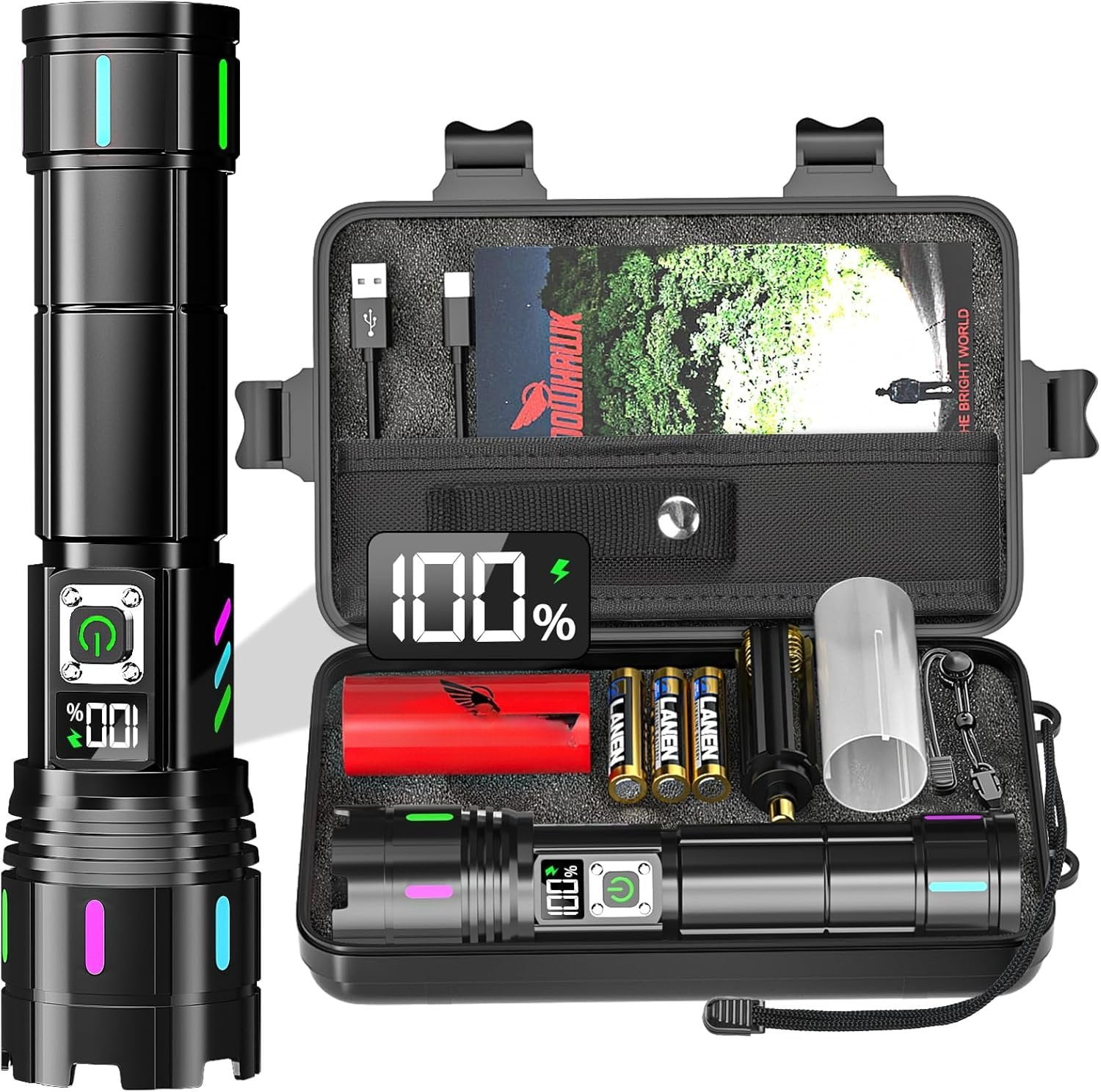 Flashlight 20000 High Lumens - 30W Bright Flash Light with LCD Display ...