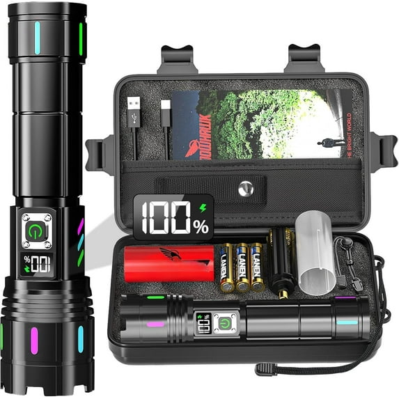 Flashlight 20000 High Lumens - 30W Bright Flash Light with LCD Display ...