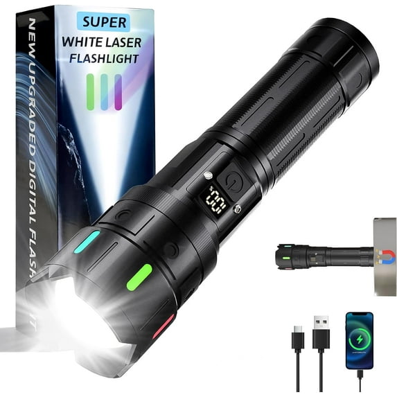 Flashlight High Lumens 90,000,5 Modes Bright Flash light with Tail,high 1000m Long Range ...