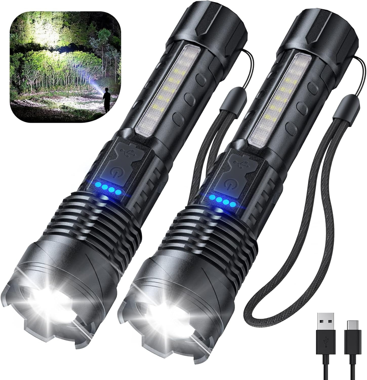 Flashlight High Lumens Rechargeable 2 Pack, 990000 Lumen Super Bright Led Flashlights with 7 ...