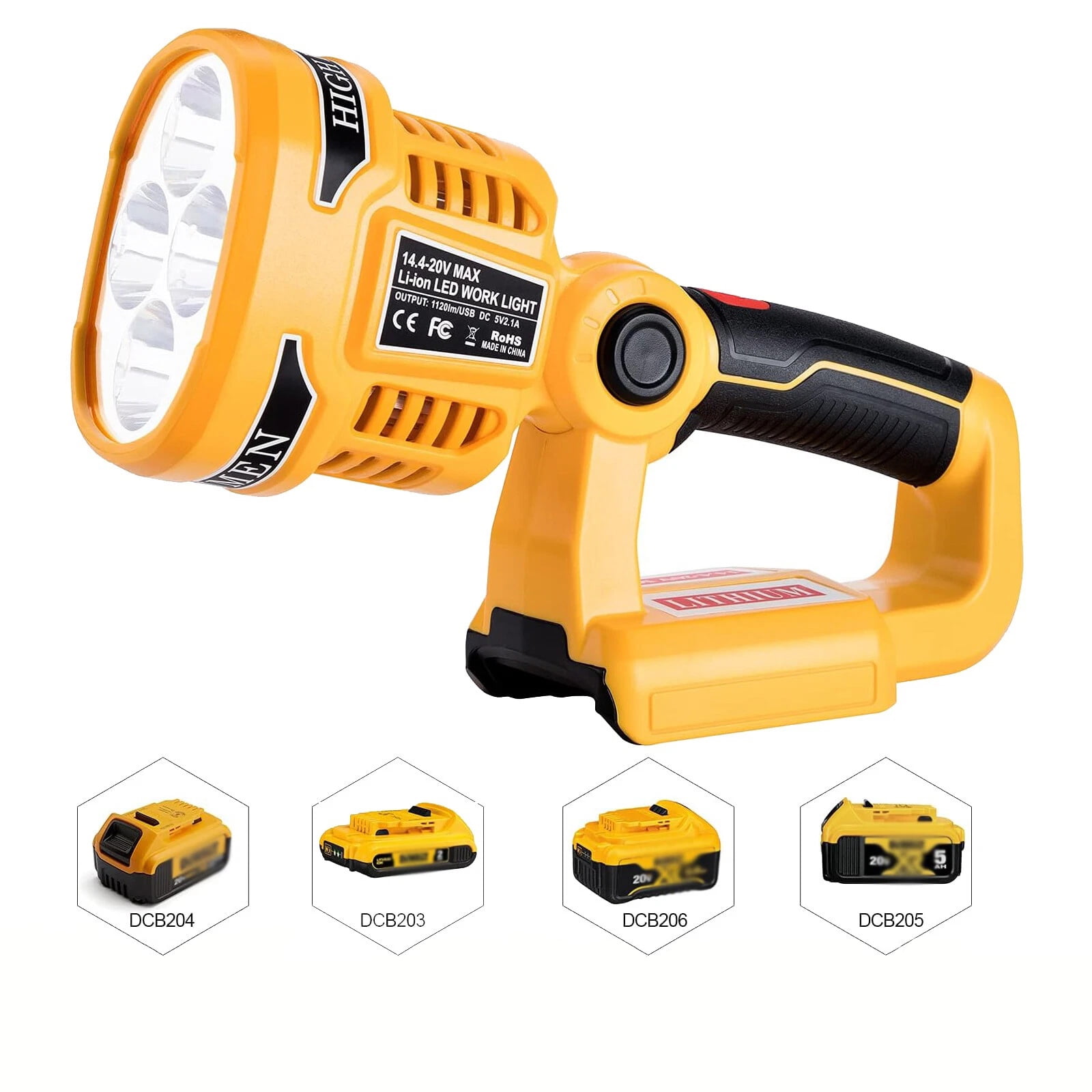Flashlight LED Work Light Spotlight Jobsite Light For DeWalt 20V Li-Ion ...