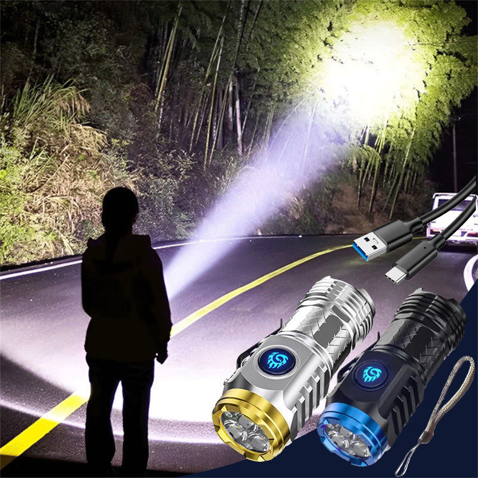Akmoler Rechargeable LED Flashlight, Portable Outdoor Lighting, 3-bulb ...