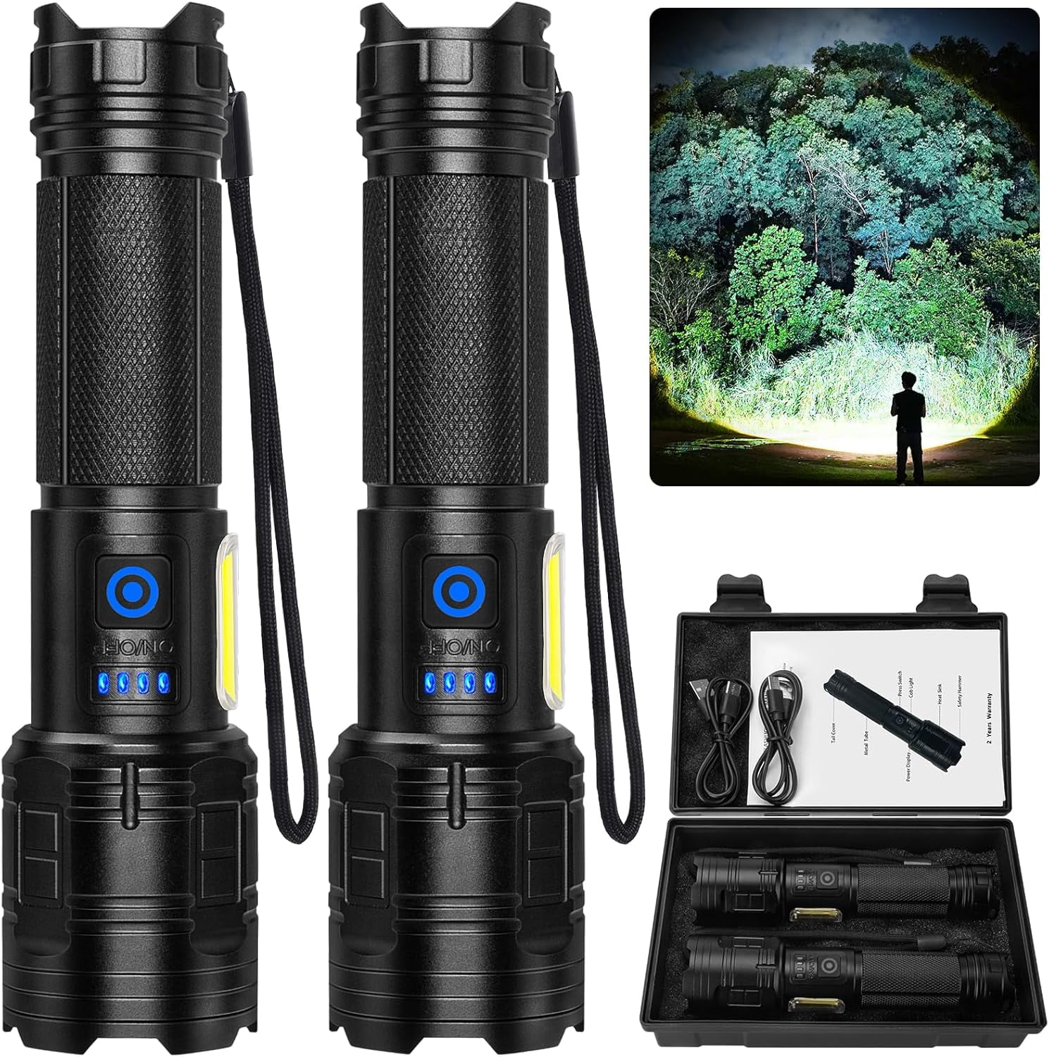 Flashlight Rechargeable 99 000 High Lumen - 2 Pack LED Flash Light with ...
