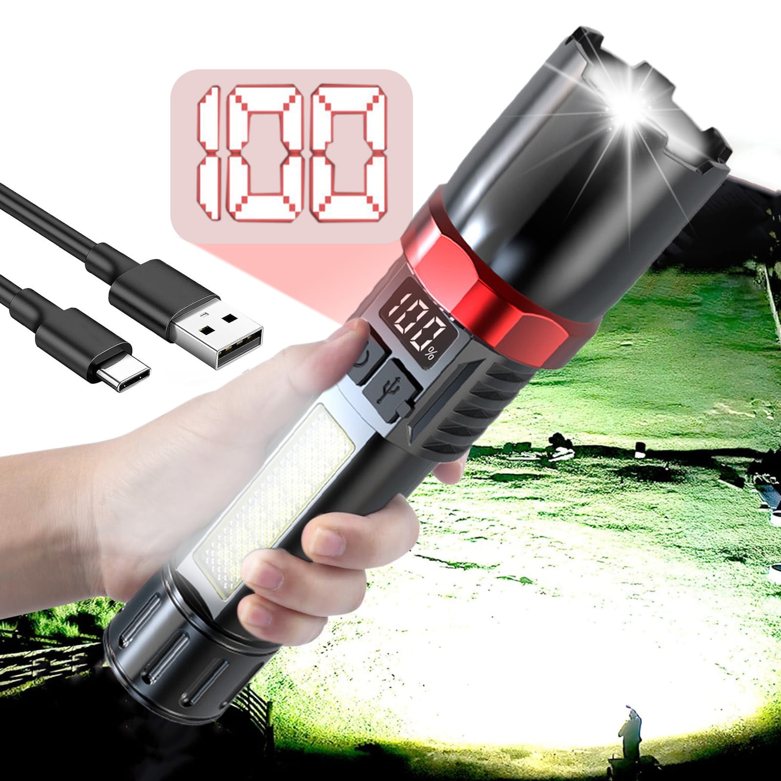 Flashlight Rechargeable Clearance Portable 6 Gears Light Lamp Wall ...