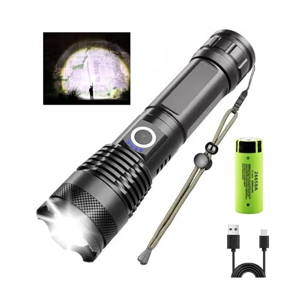 Flashlight Rechargeable Zoomable Adjustable Brightness 10000 High ...