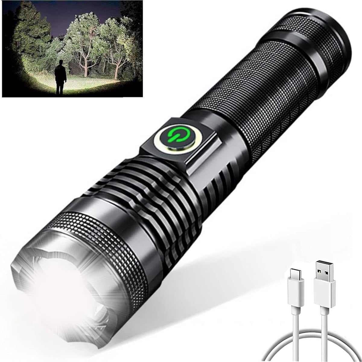 Flashlight USB Rechargeable XHP70 Super Bright LED Flashlights with ...