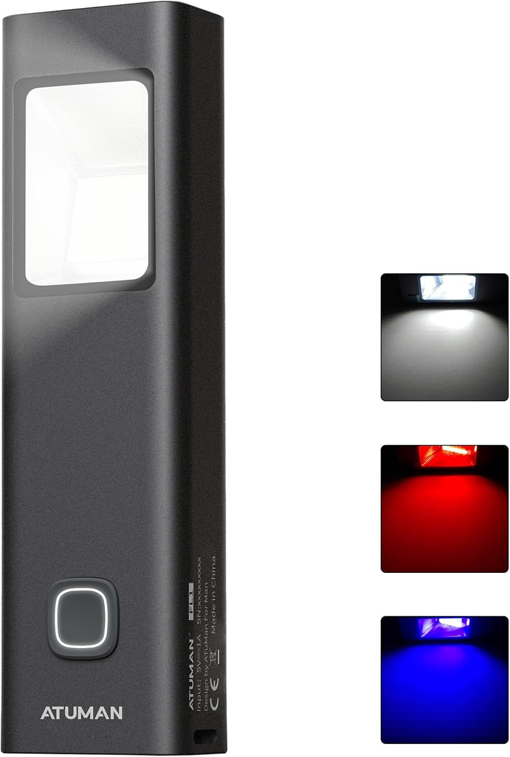 Flashlight with White, Red and Blue, SOS & Strobe & Alarm Rechargeable ...