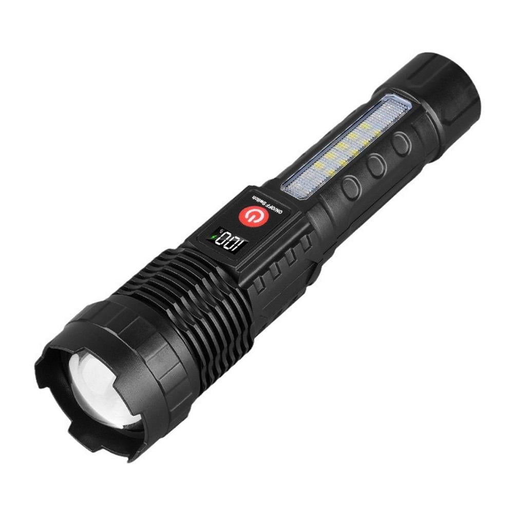 Flashlight Zoomable LED Torch With COB Side Light and Power Display+ ...