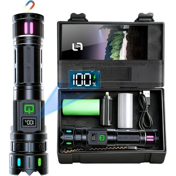 Flashlights 10000 High Lumens, 30W Bright Flashlight with LCD Display ...