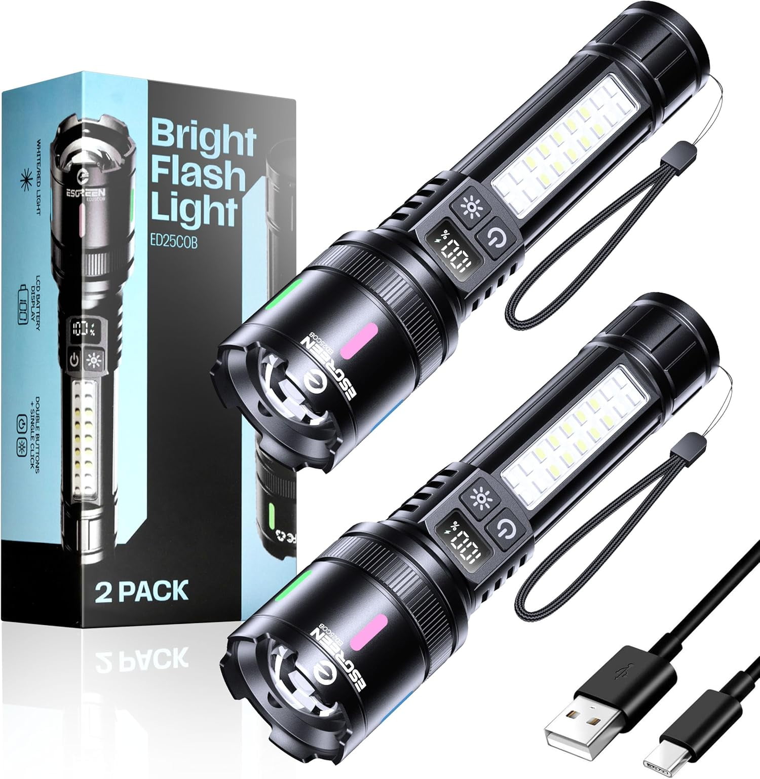 Flashlights High Lumens 10000 2 , Single Click Bright Flashlight Long ...