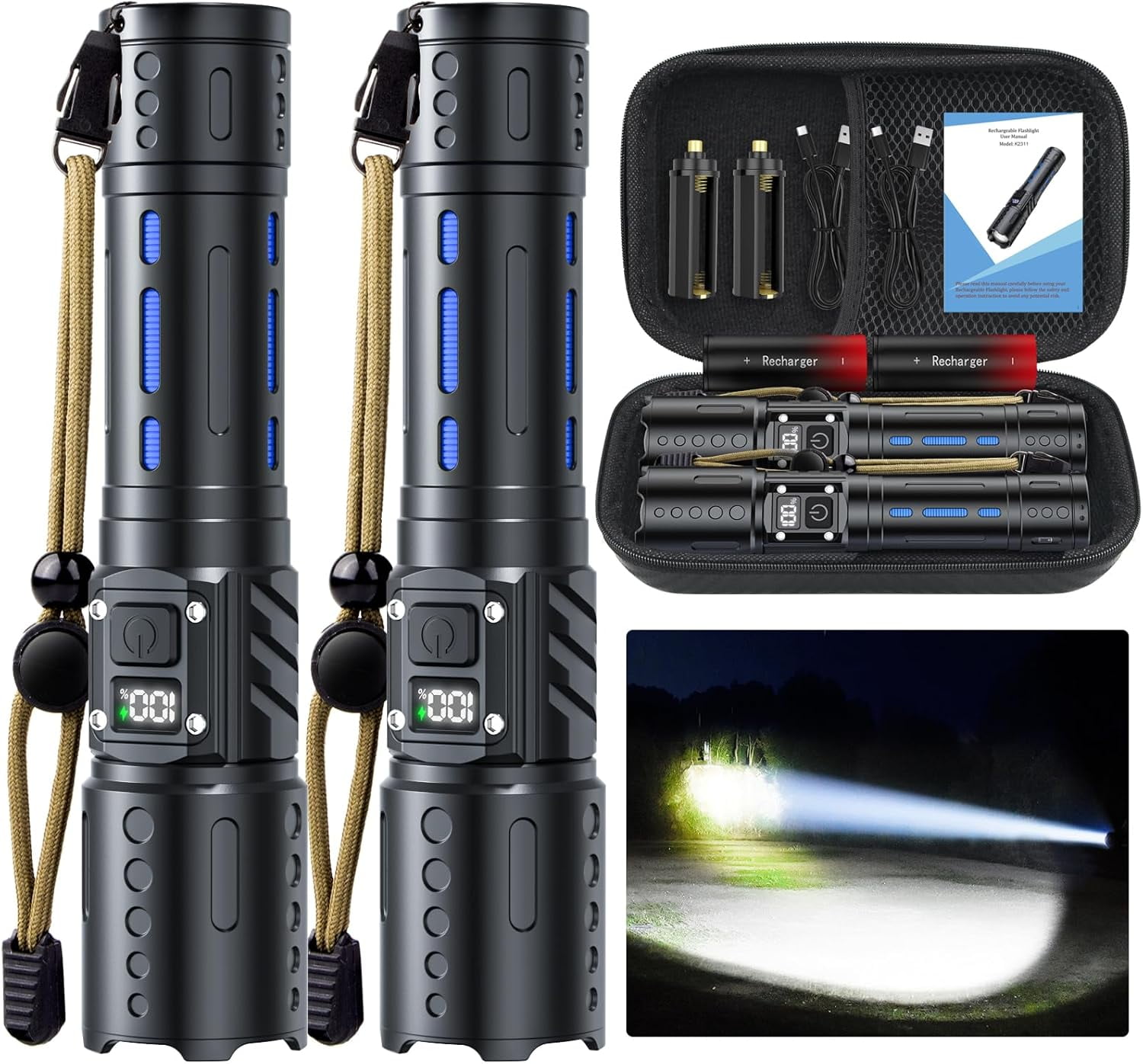 Flashlights High Lumens, 2000LM Bright Flashlight with Memory Function ...