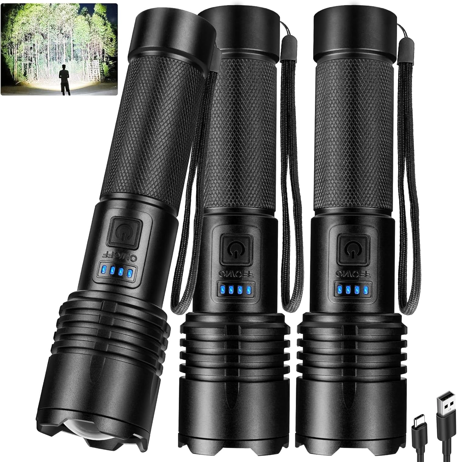 Flashlights High Lumens 3Pack, 99000 Lumen Bright Flash Light with 3 ...