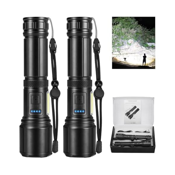 Flashlights High Lumens Rechargeable, 2 Pack LED Flash Light 990,000 ...