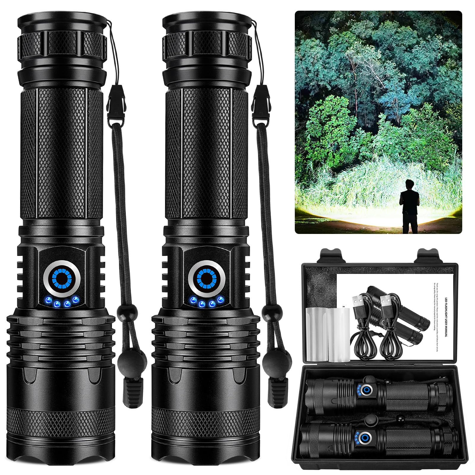 Flashlights High Lumens Rechargeable 2 Pack, Super Bright Led ...