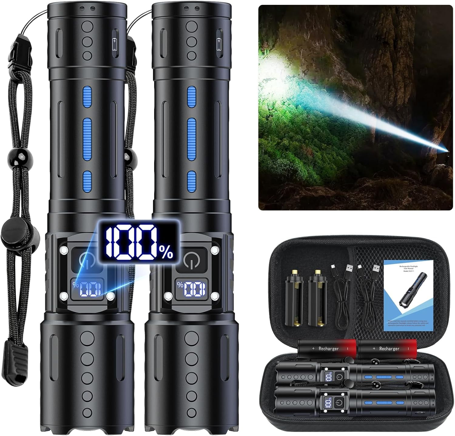 Flashlights High Lumens Rechargeable - 20,000 Lumens Super Bright ...