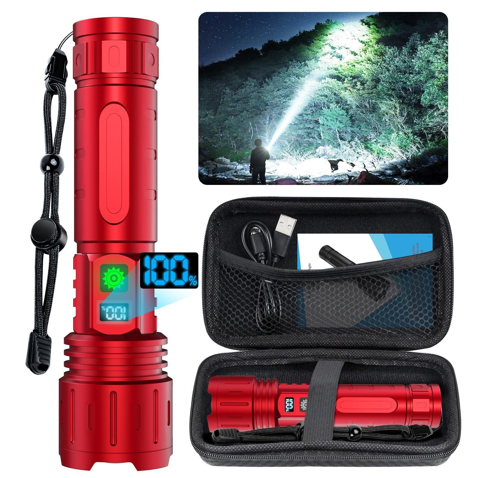 Flashlights High Lumens Rechargeable - 2000 Lumens Long Beam Super Bright LED Flash Light with ...