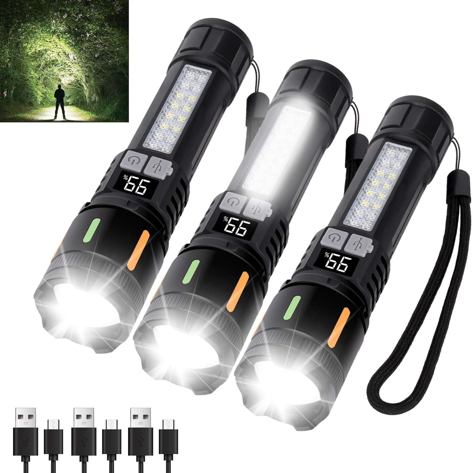 Flashlights High Lumens Rechargeable 3 Packs, 900,000L Handheld ...