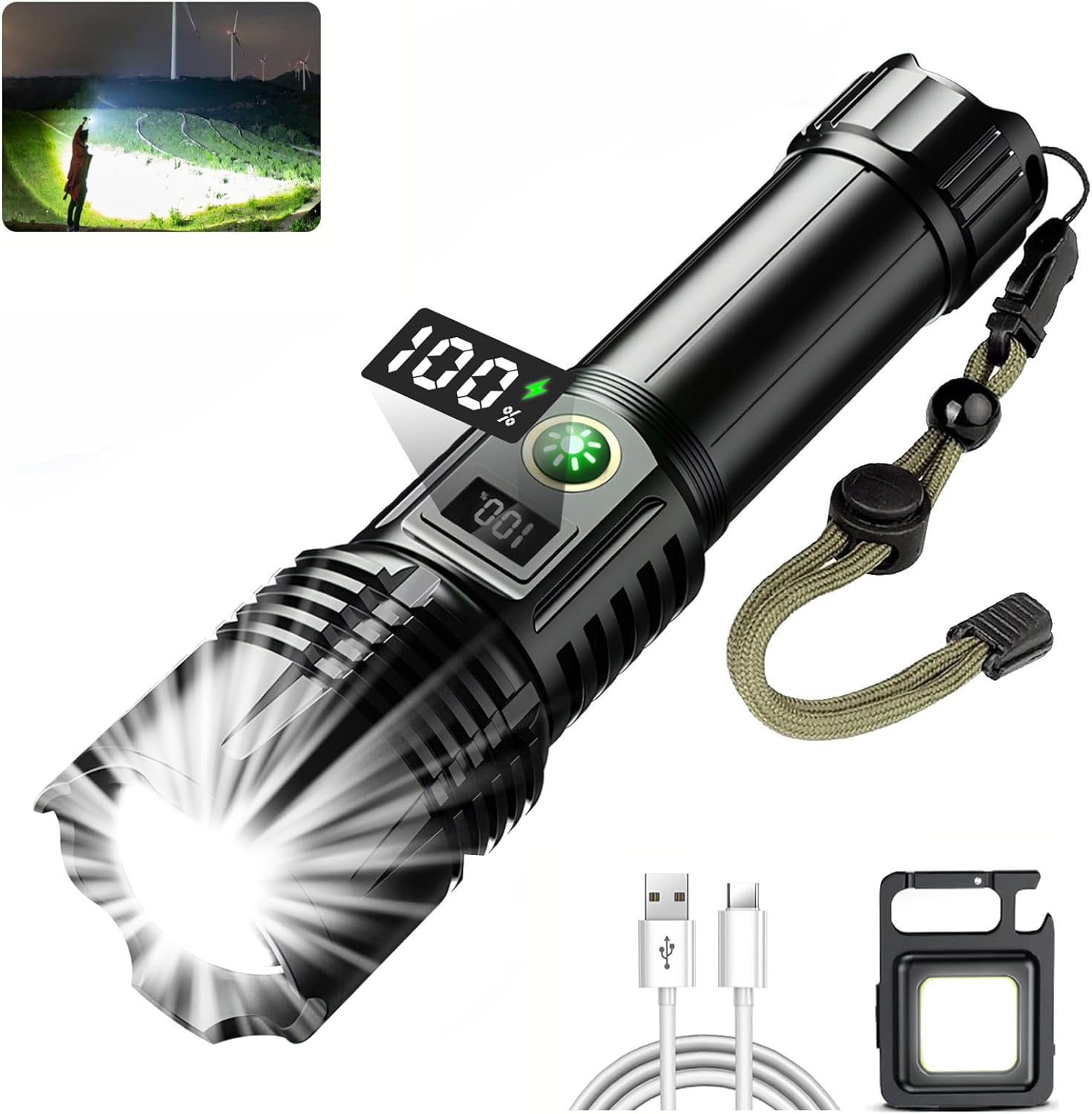 Flashlights LED High Lumens Rechargeable, 900000 Lumens Powerful Flashlight, Super Bright ...