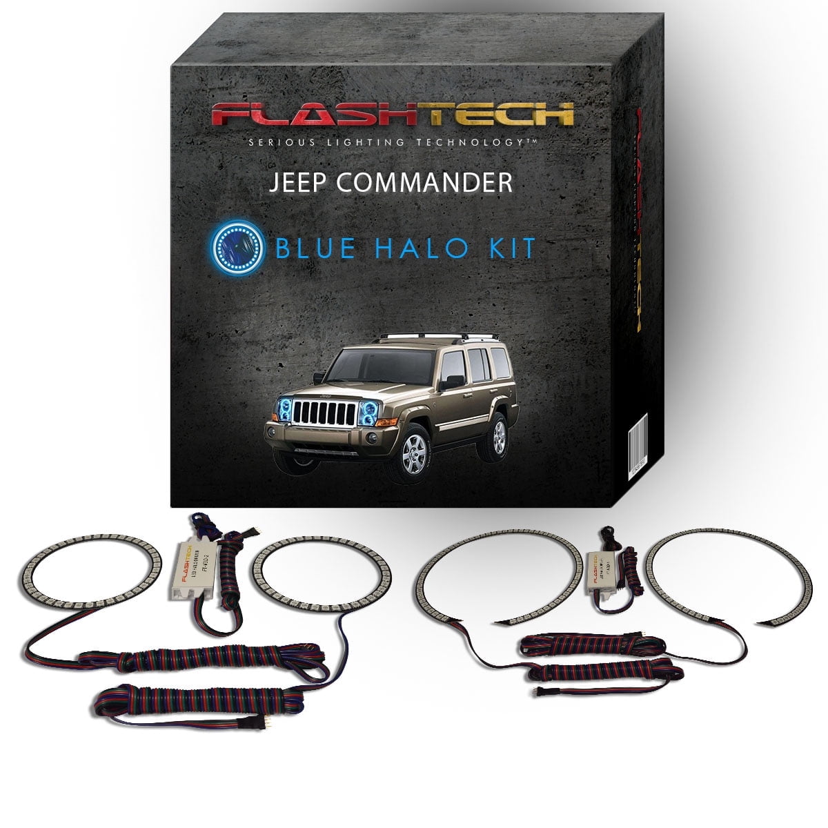Flashtech Blue Angel Eye LED Headlight Halo kit for 2006-2010 Jeep ...