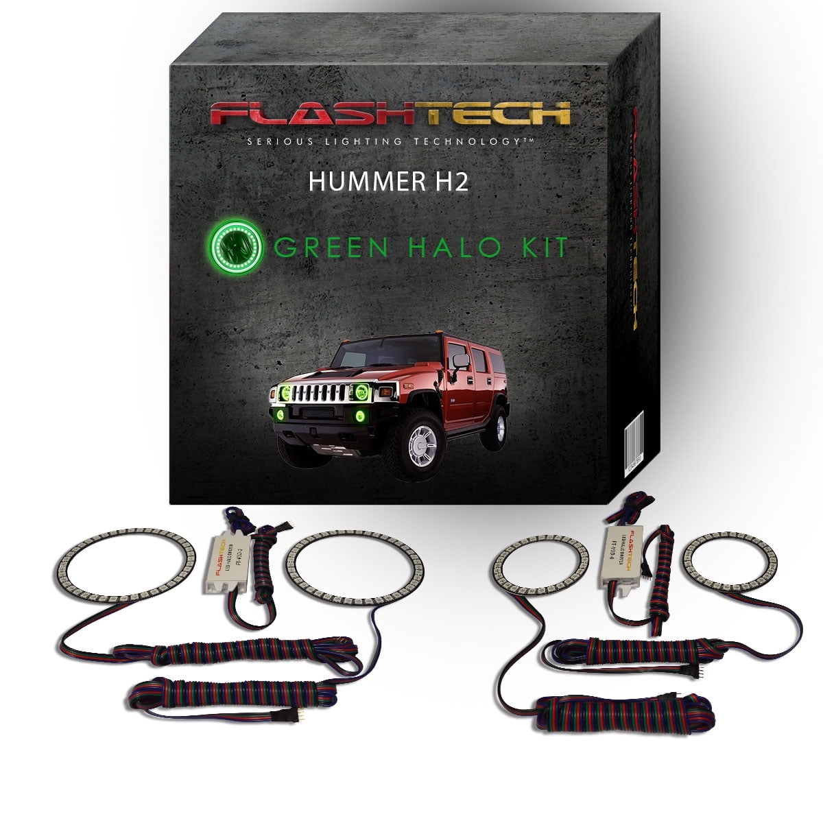 Flashtech Green Angel Eye LED Halo Ring kit for 2003-2009 Hummer H2 ...