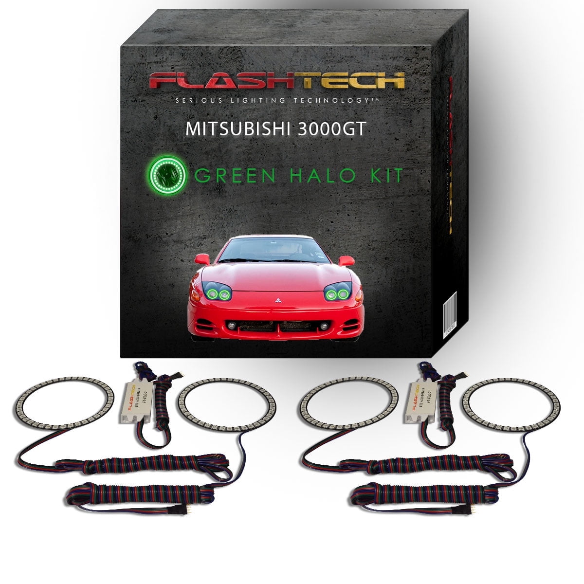 Flashtech Green Angel Eye LED Headlight Halo kit for 94-98 Mitsubishi ...