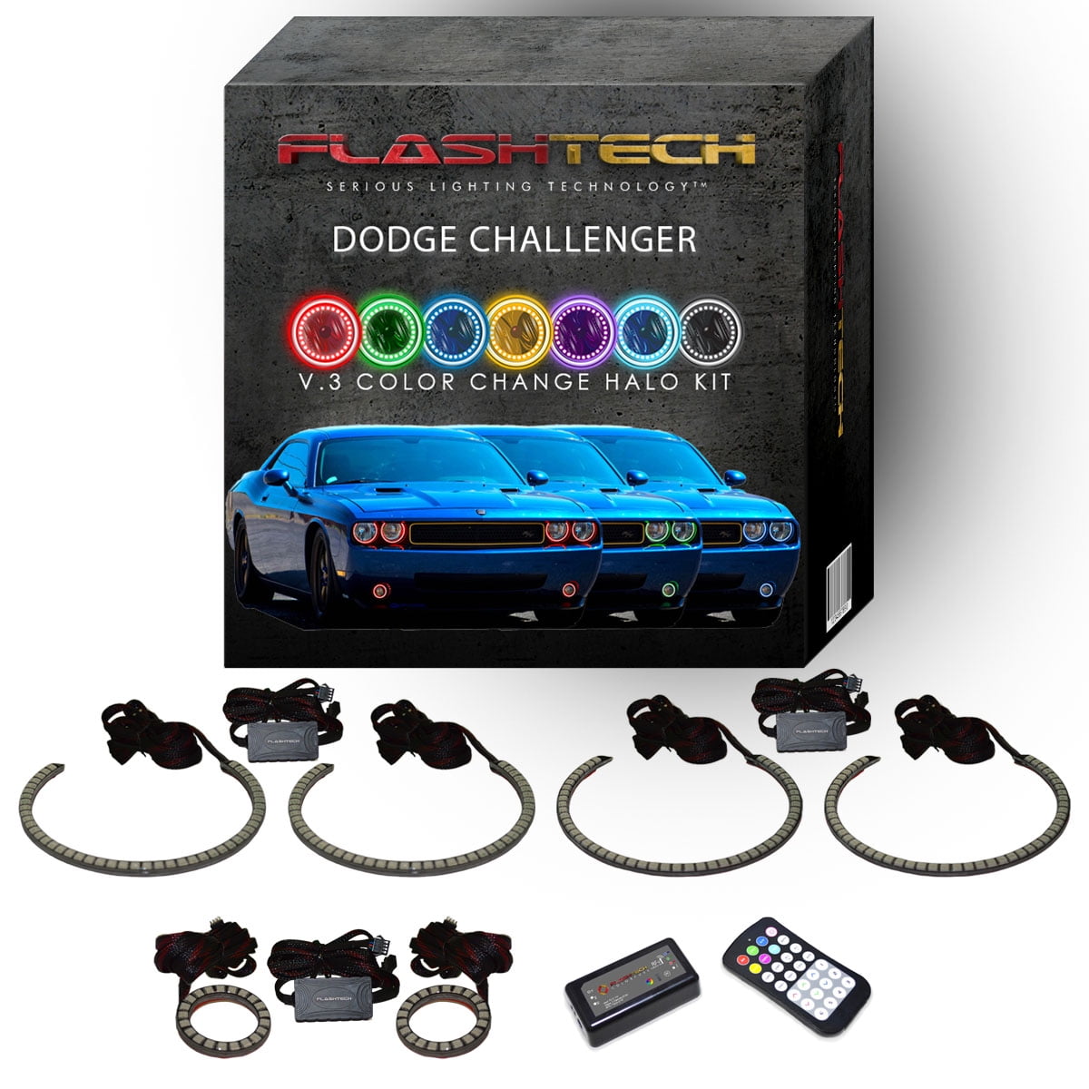 Flashtech RGB Waterproof LED Halo kit RF for 08-14 Dodge Challenger ...