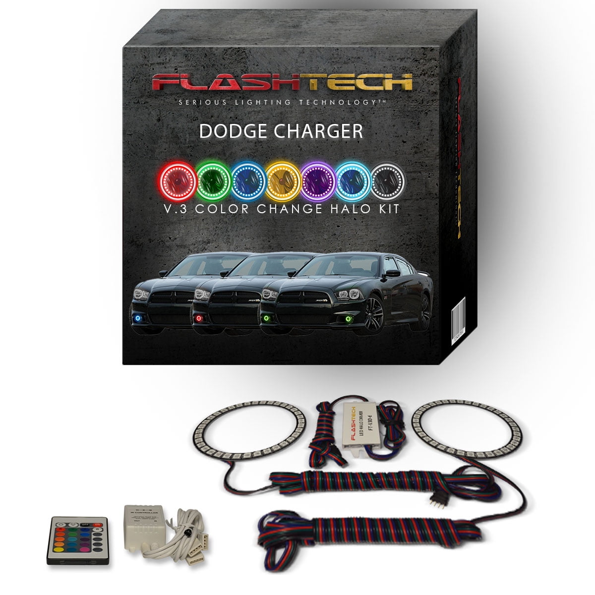 Flashtech RGB Angel Eye LED Halo kit with IR Remote for 2011-2014 Dodge ...