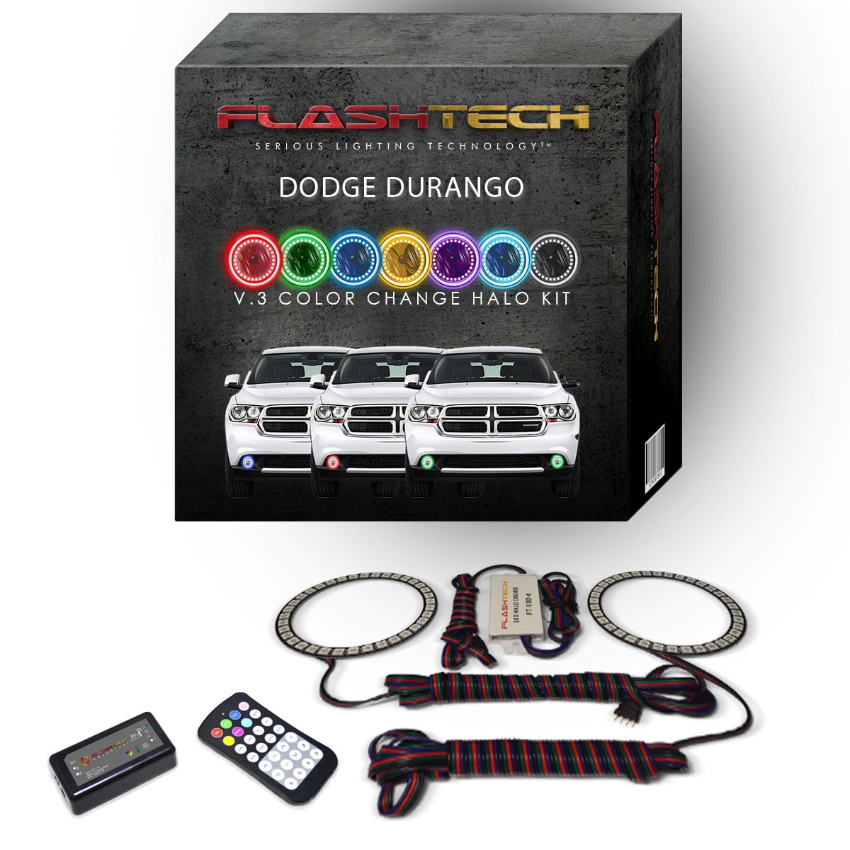 Flashtech RGB Angel Eye LED Halo kit with RF Remote for 2011-2013 Dodge ...