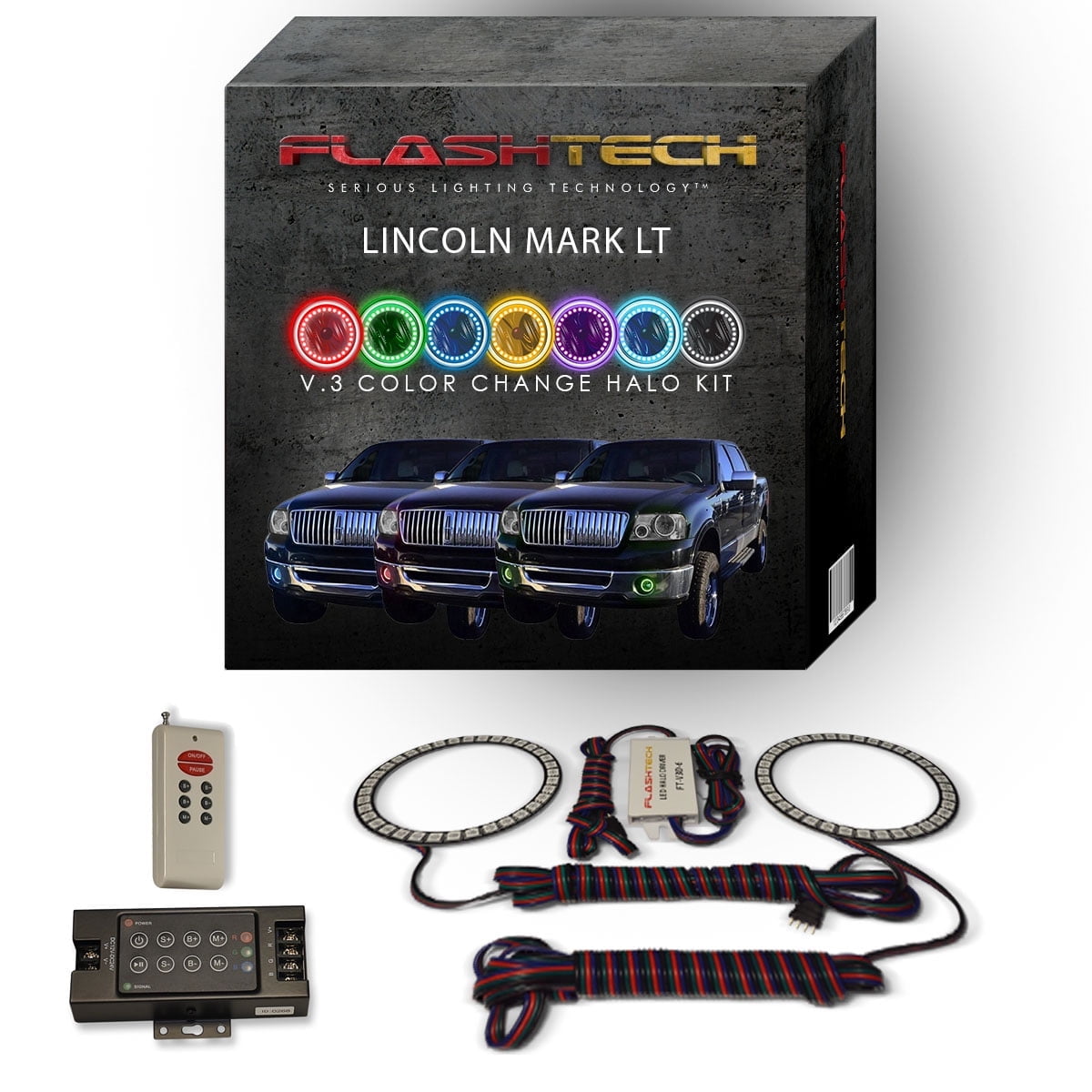 Flashtech RGB Multi Color LED Halo kit with RF Remote for 06-08 Lincoln ...