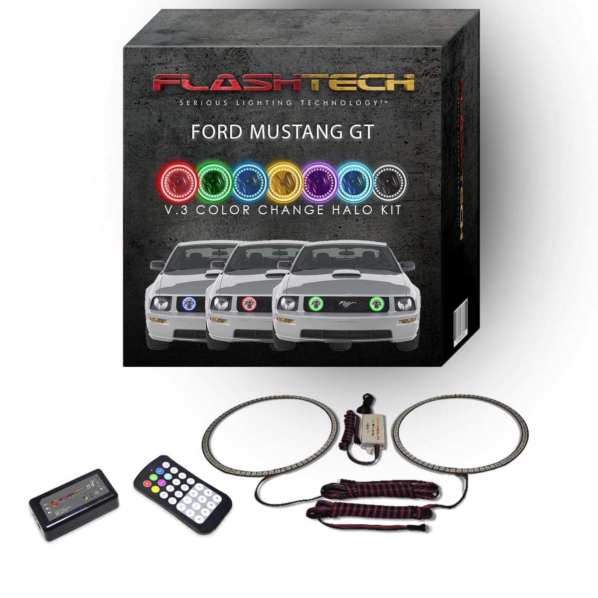 Flashtech RGB Angel Eye LED Halo kit with RF Remote for 2005-2009 Ford Mustang Fog Lights ...