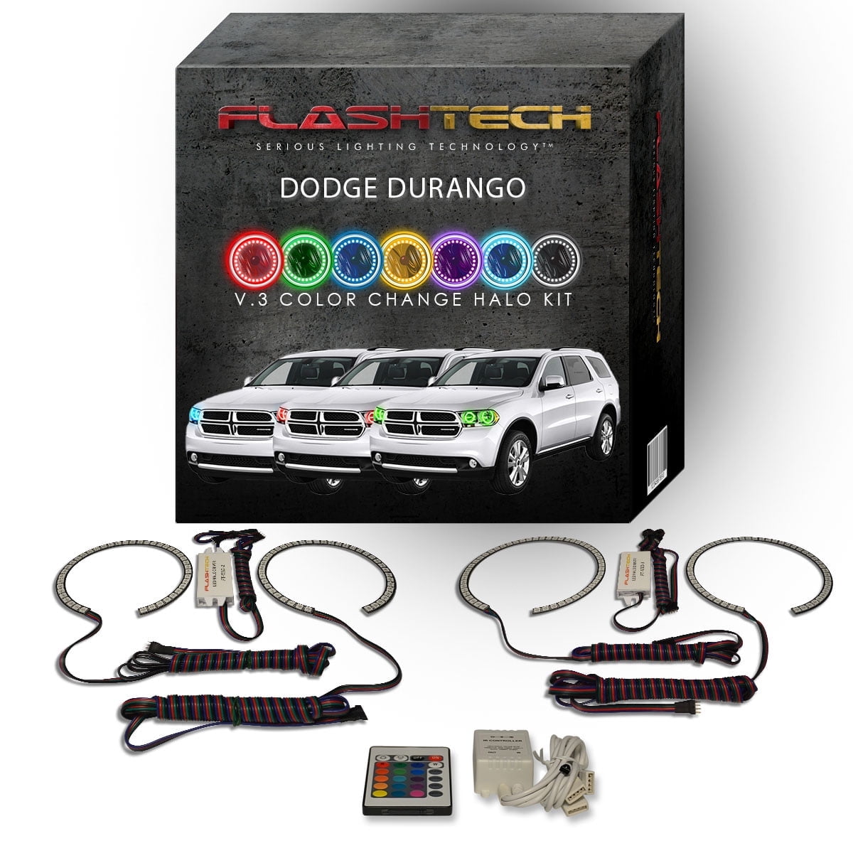 Flashtech RGB Angel Eye LED Halo kit with IR Remote for 2011-2013 Dodge ...