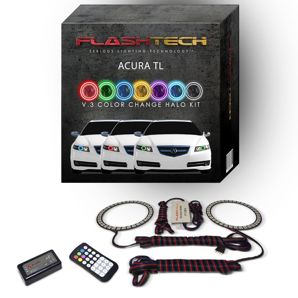 Flashtech RGB Angel Eye LED Halo Ring kit with RF Remote for 2004-2008 Acura TL Headlights ...