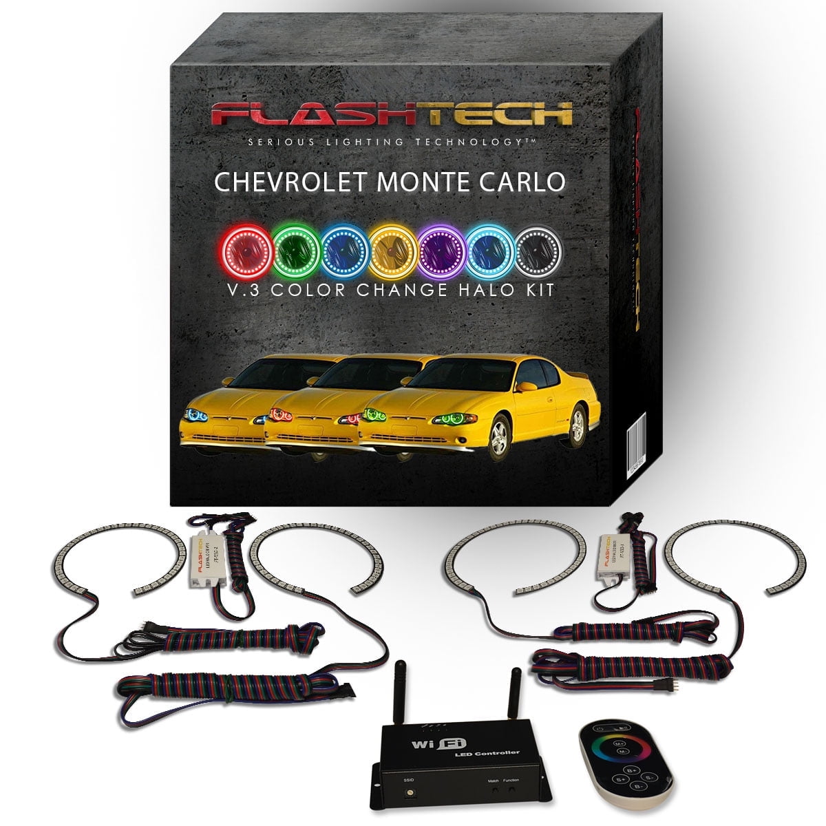Flashtech RGB Multi Color LED Halo kit & Wifi App for 00-05 Chevy Monte ...