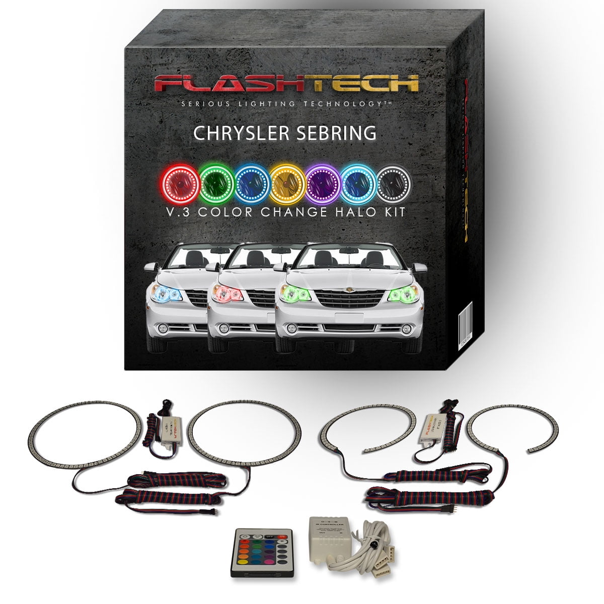 Flashtech RGB Angel Eye LED Halo kit with IR Remote for 08-10 Chrysler ...