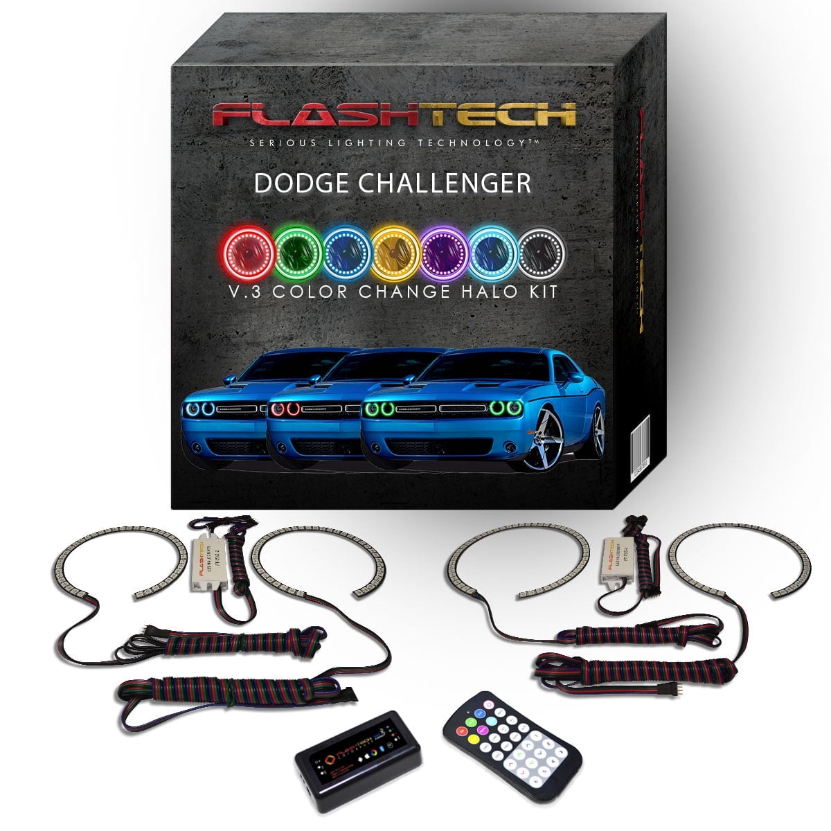 Flashtech RGB Multi Color Bluetooth LED Halo kit for 2015-2023 Dodge ...