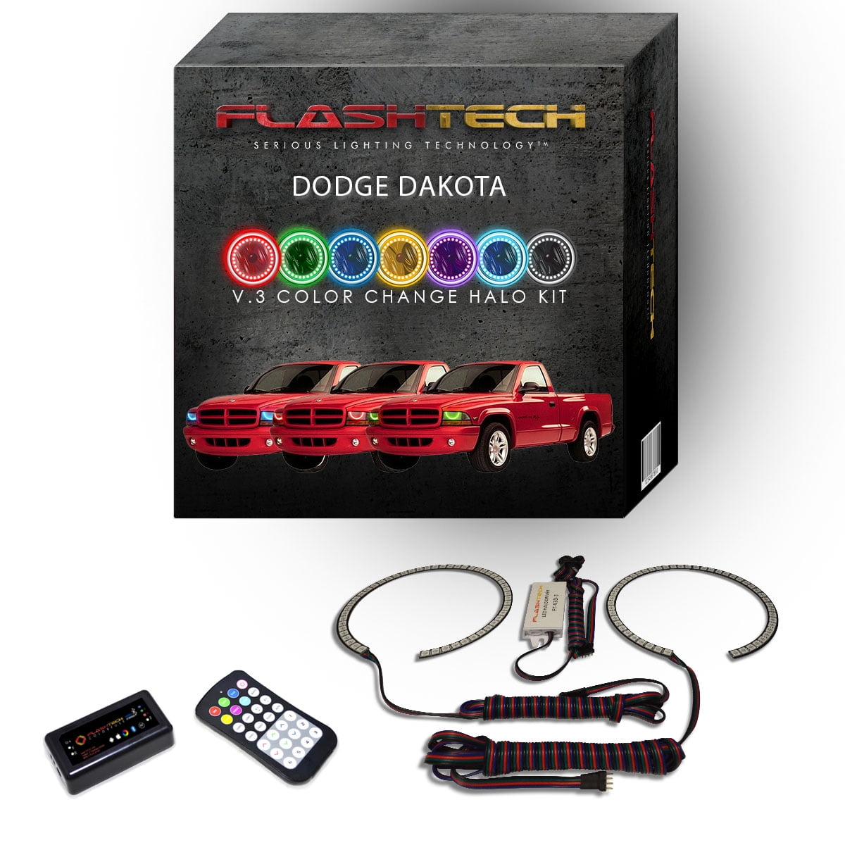 Flashtech RGB Multi Color Bluetooth LED Halo kit for 1997-2004 Dodge ...