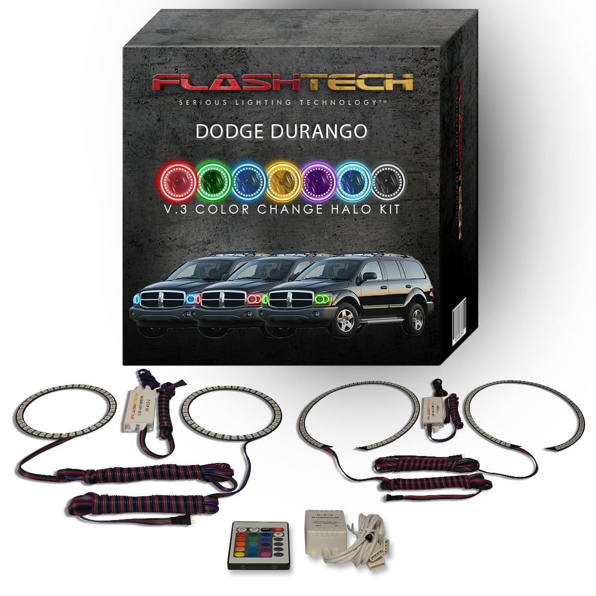 Flashtech RGB Angel Eye LED Halo kit with IR Remote for 2004-2006 Dodge ...