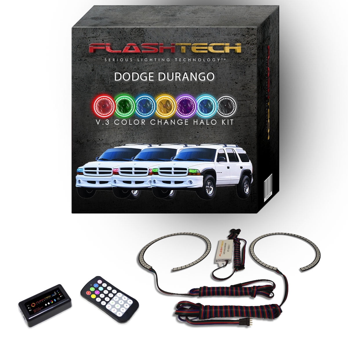 Flashtech RGB Multi Color Bluetooth LED Halo kit for 1999-2003 Dodge ...