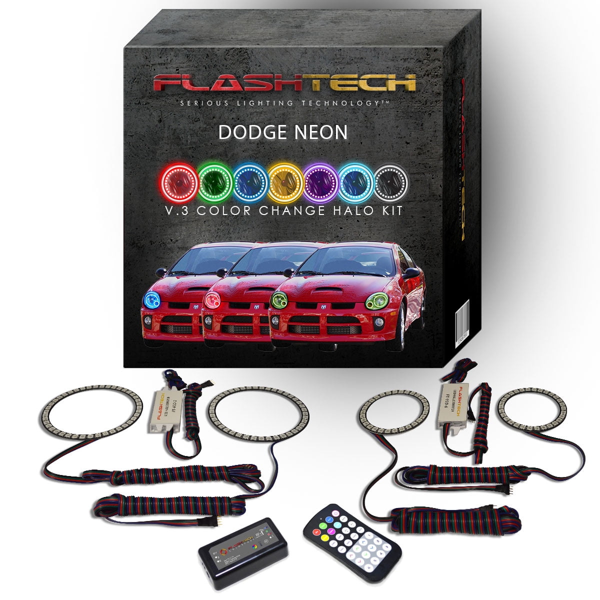 Flashtech RGB Angel Eye LED Halo kit with RF Remote for 2003-2005 Dodge ...