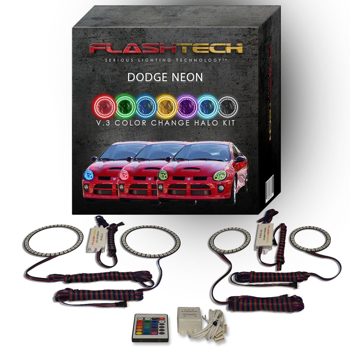 Flashtech RGB Angel Eye LED Halo kit with IR Remote for 2003-2005 Dodge ...