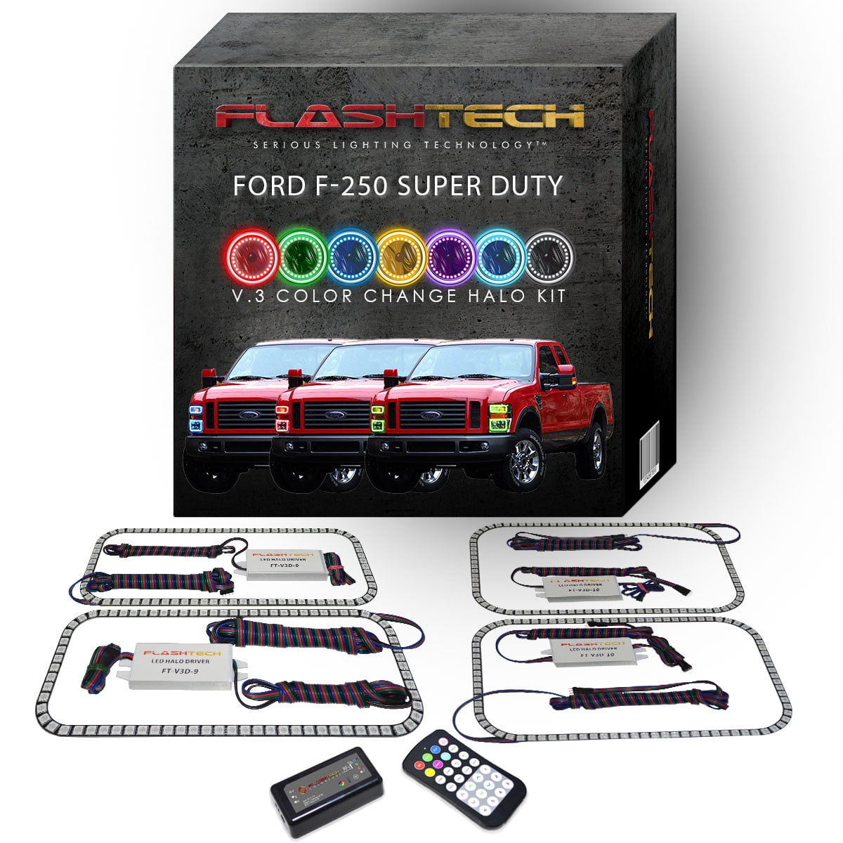 Flashtech RGB Angel Eye LED Halo kit & Remote for 08-10 Ford F-250 ...