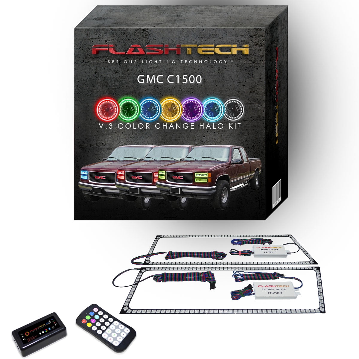 Flashtech RGB Multi Color Bluetooth LED Halo Ring kit for 1988-1998 GMC ...