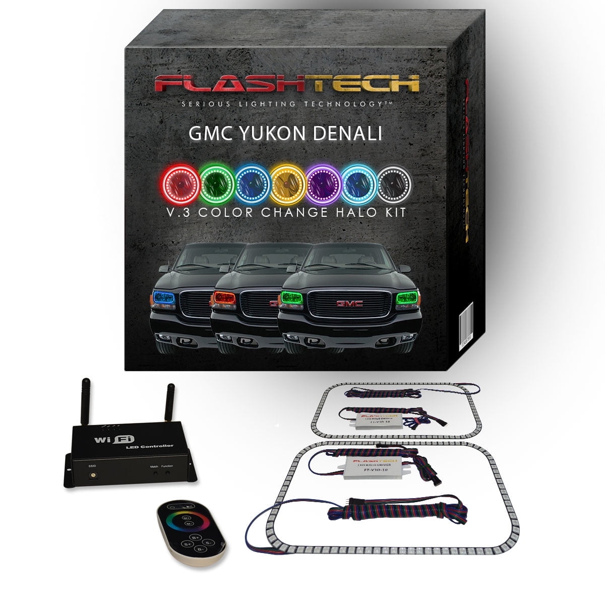Flashtech RGB Multi Color LED Halo kit with Wifi App for 1999-2000 GMC ...