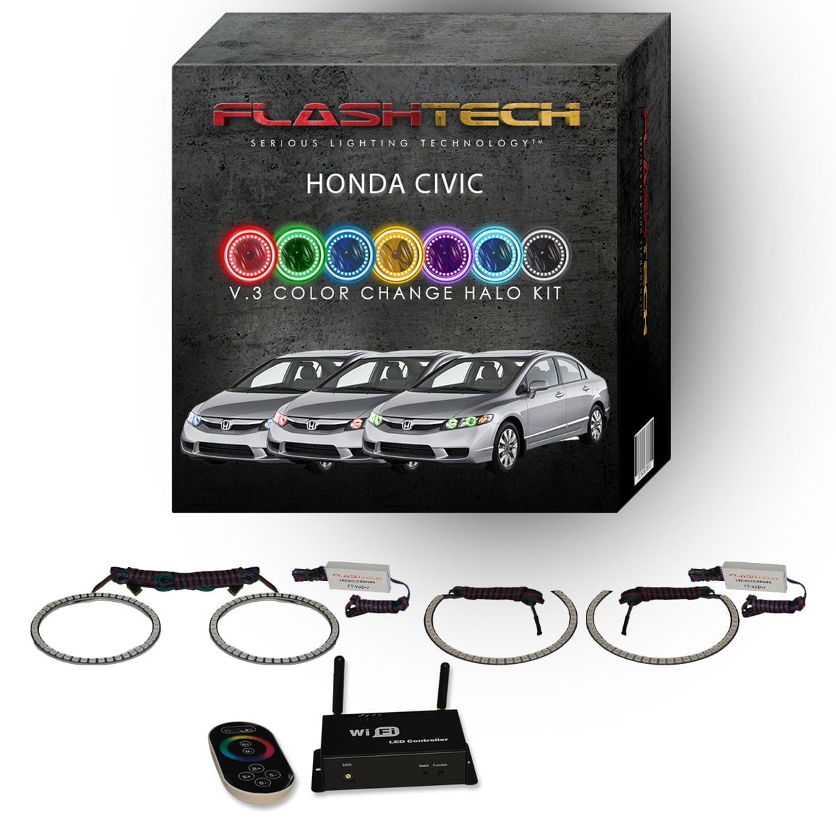 Flashtech RGB Multi Color LED Halo kit with Wifi App for 2009-2011 ...